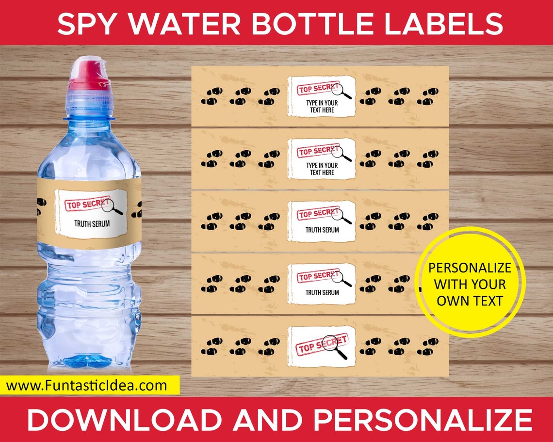 Spy / Secret Agent Bottle Labels, Spy Water Bottle Labels, Spy Party ...