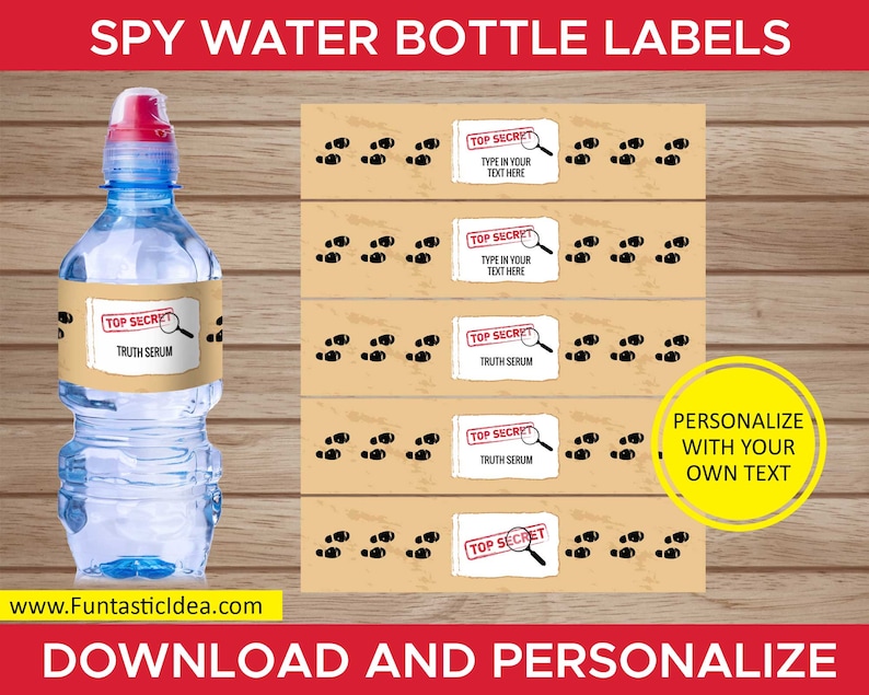 Spy / Secret Agent Bottle Labels, Spy Water Bottle Labels, Spy Party ...