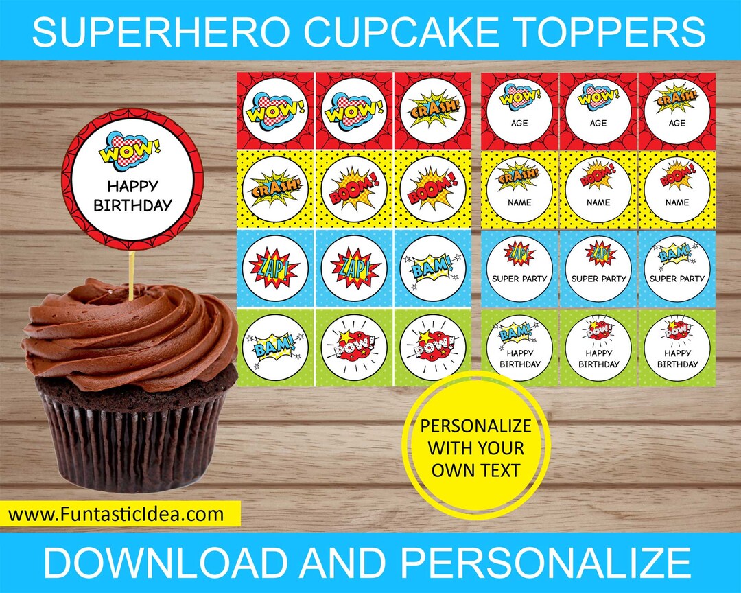 Superhero Birthday Cupcake Toppers, Superhero Circles, Superhero Cake ...