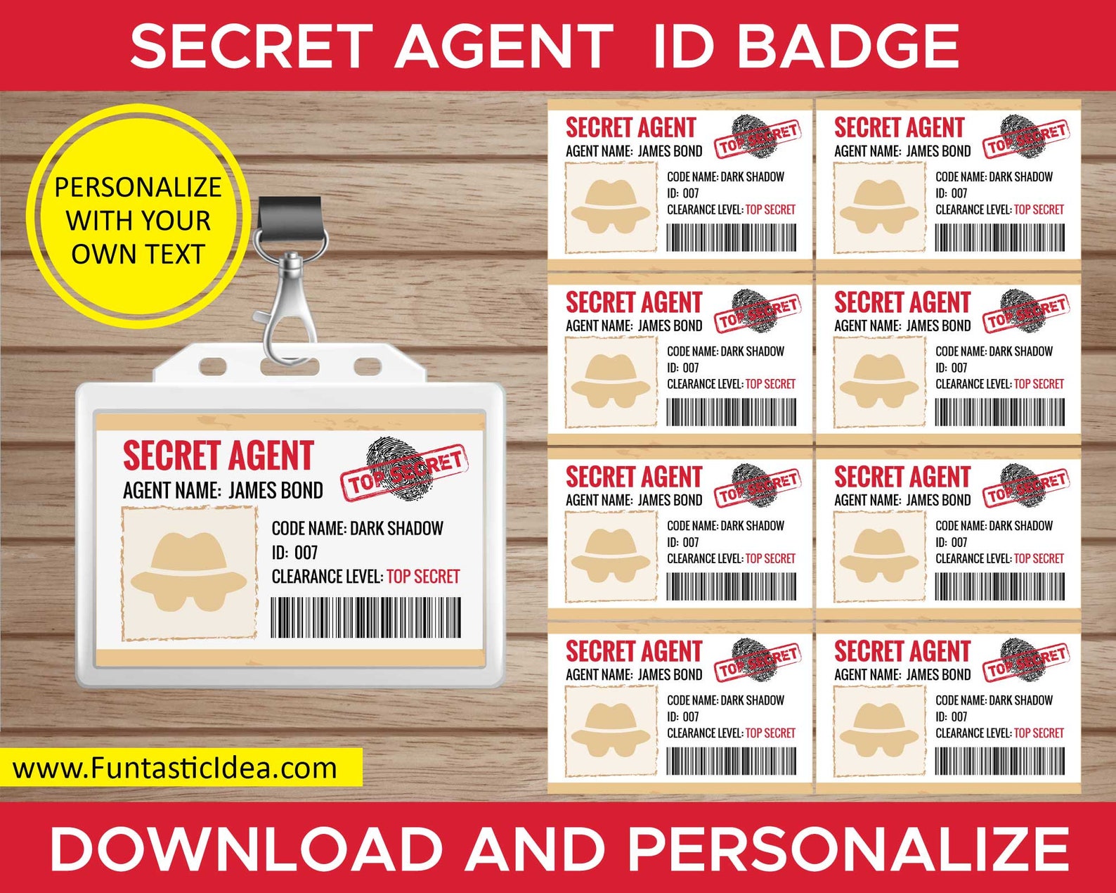 Secret Agent ID Badge - Spy ID Badge, Spy Birthday Party, Secret Agent ...