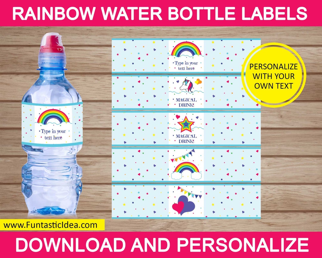 Rainbow Bottle Labels, Rainbow Water Bottle Labels, Rainbow Labels ...