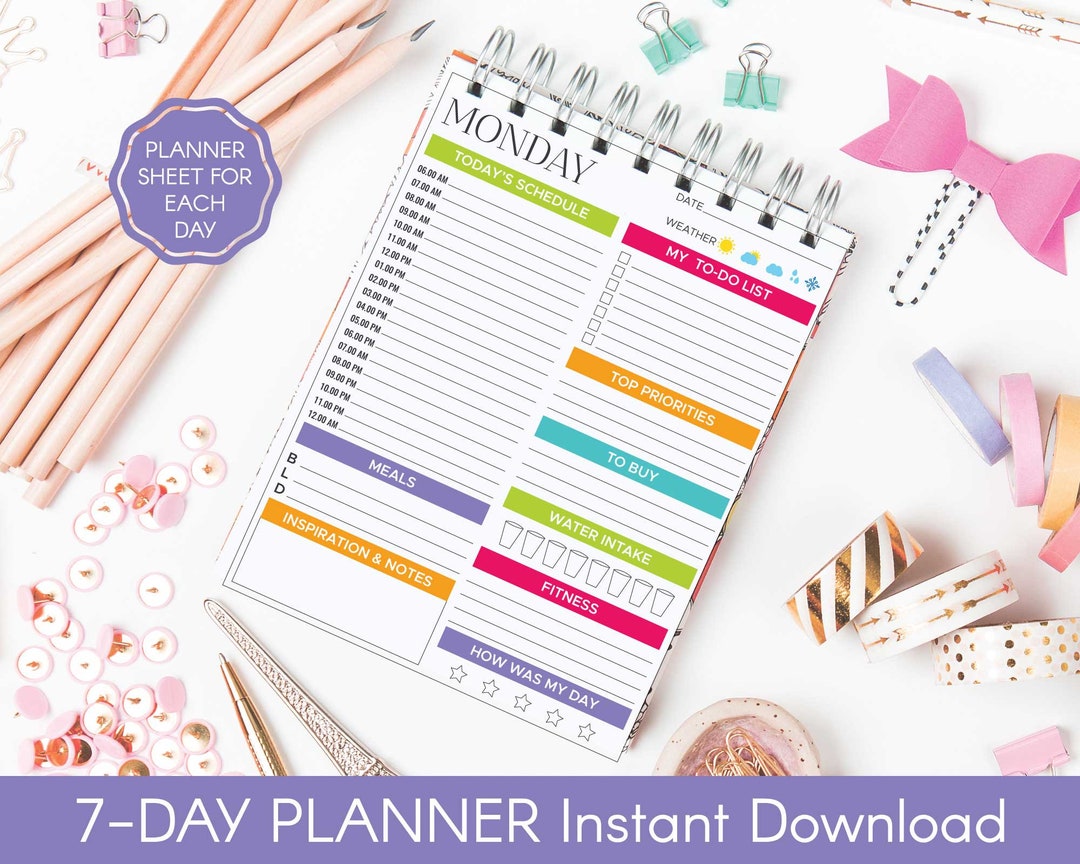 Daily Digital Planner | 7-day Planner | Daily Agenda | Monday to Sunday ...