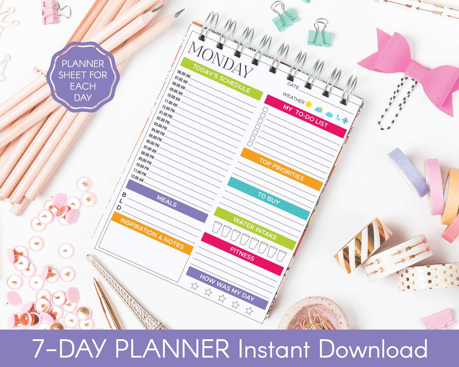 Daily Digital Planner 7-day Planner Daily Agenda Monday to Sunday 7 ...