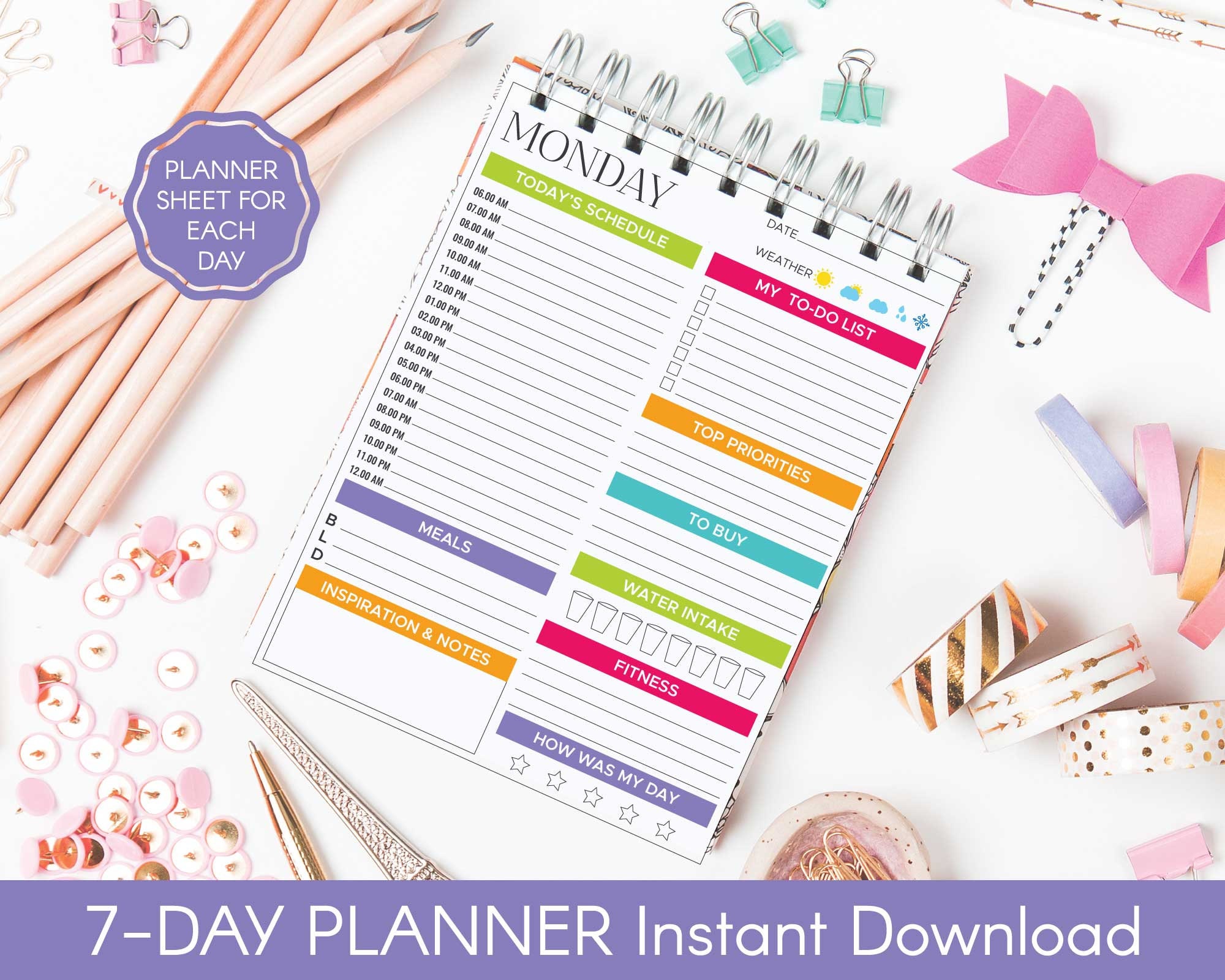 Daily Digital Planner 7-day Planner Daily Agenda Monday to Sunday 7 ...