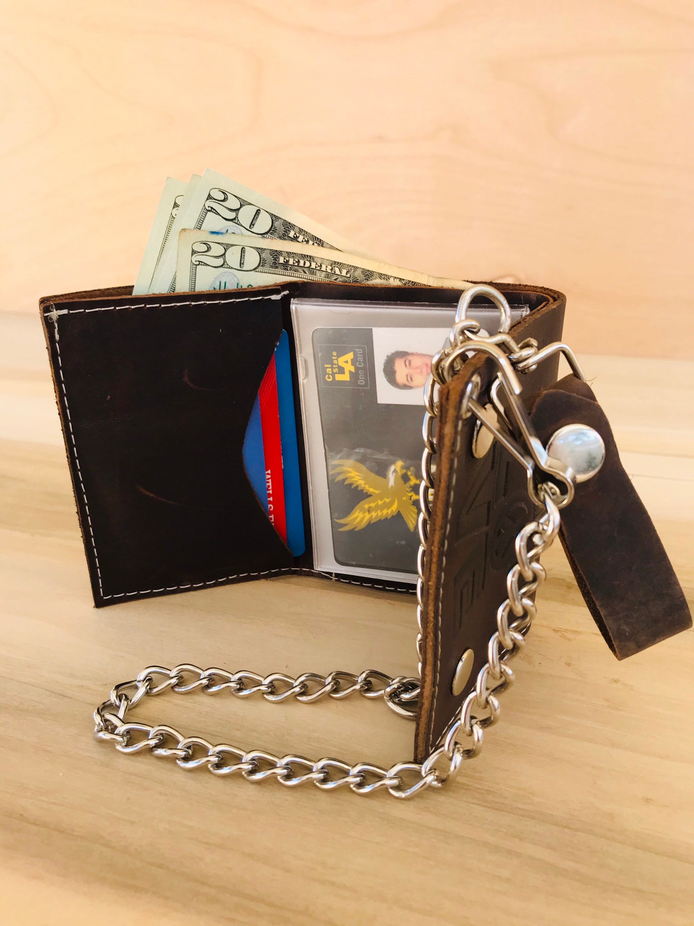 Chain Wallet Trifold Full Grain Leather Free - Etsy