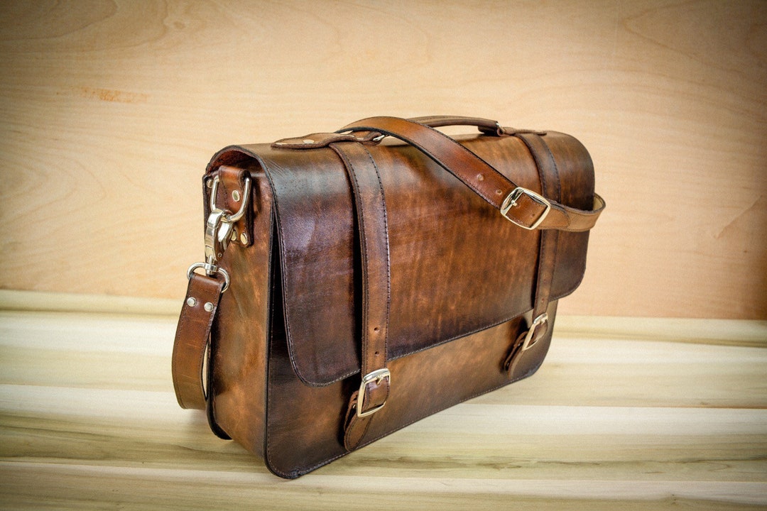 Personalized Leather Messenger Bag: 15" Laptop, Full Grain Cowhide. - Etsy