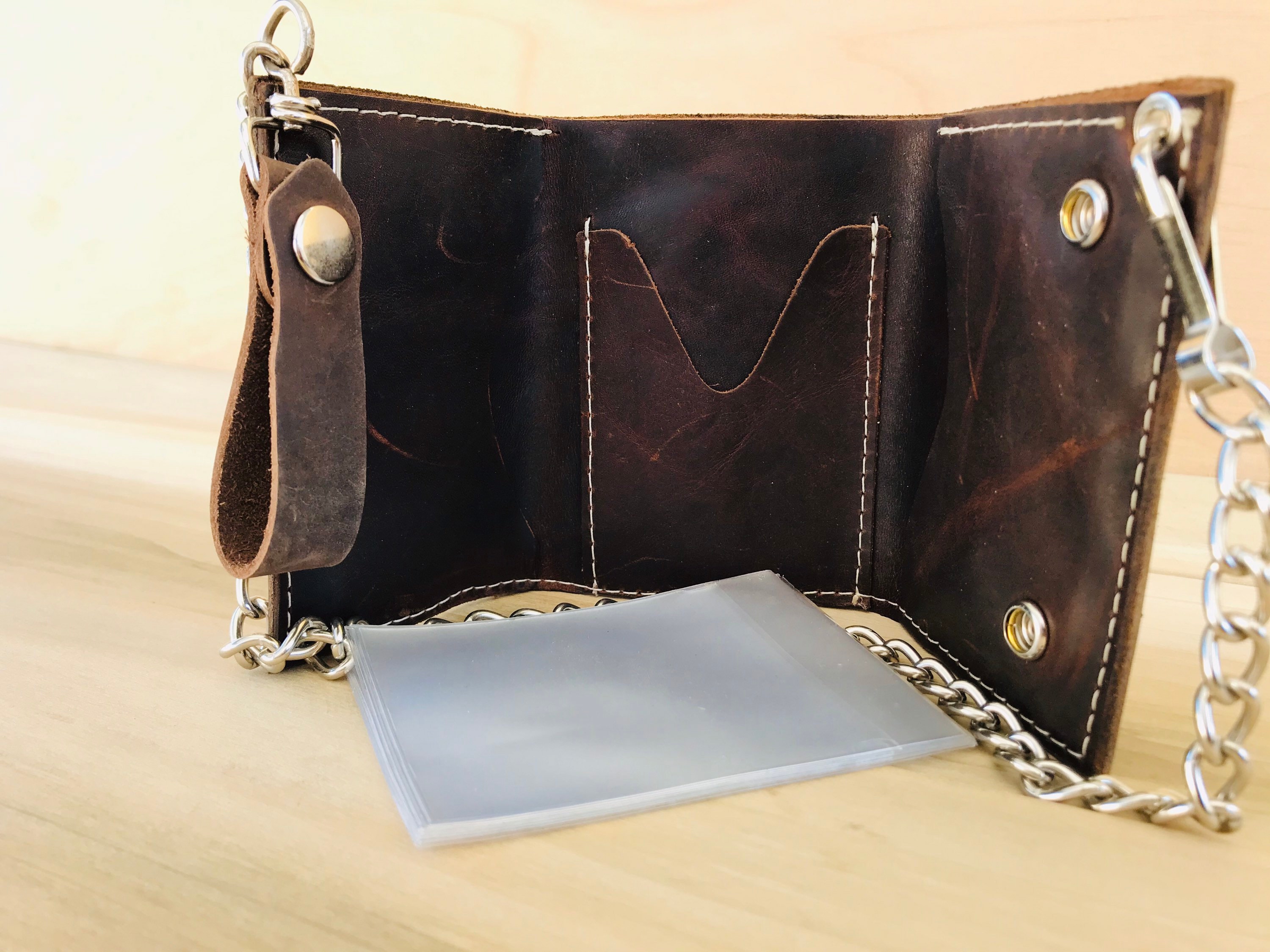 Chain Wallet Trifold Full Grain Leather Free - Etsy