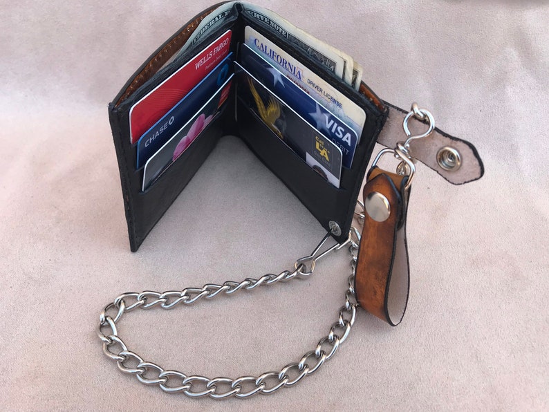 Bifold Leather Chain Wallet Personalized Free With Initials - Etsy