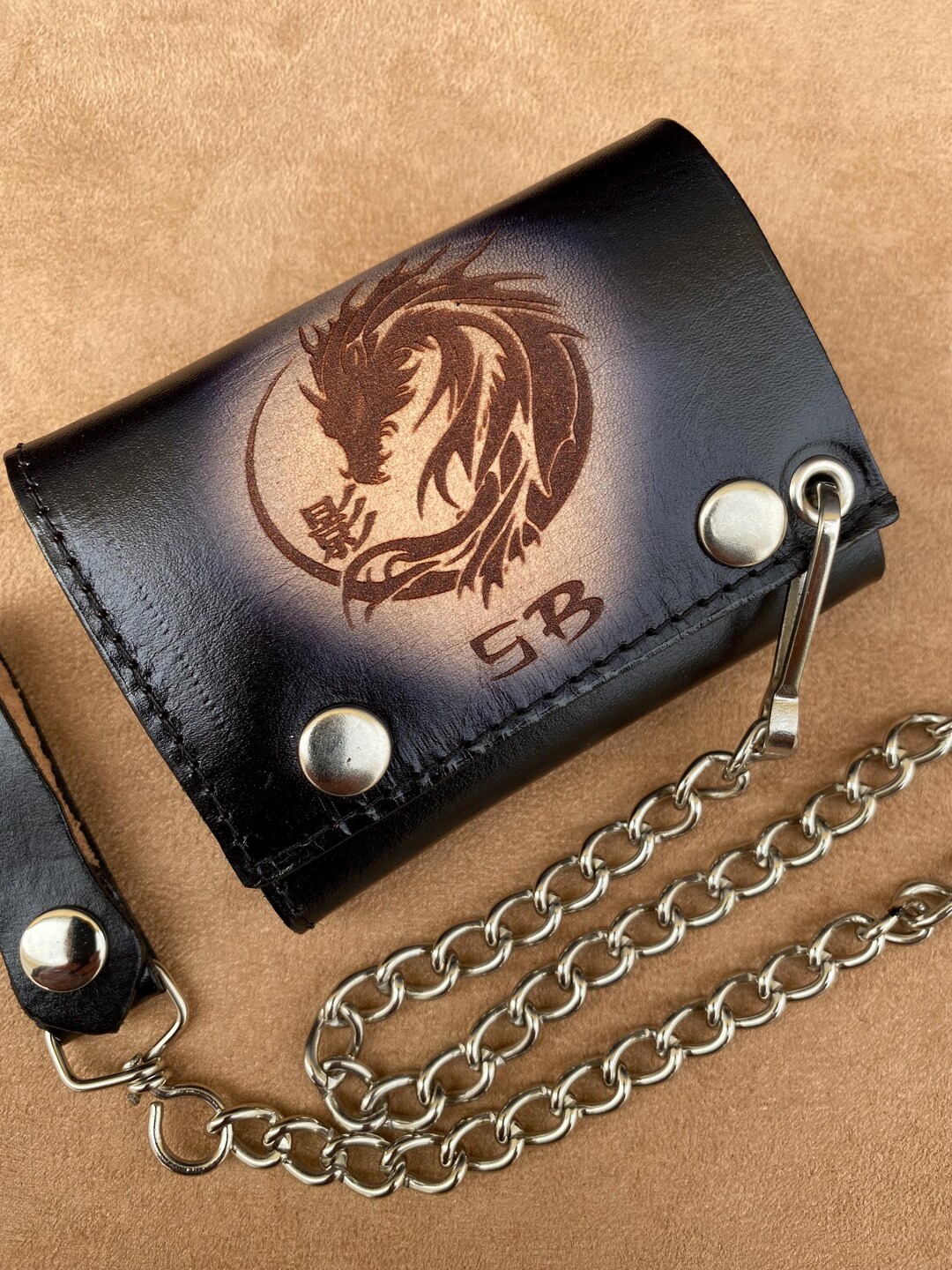 Personalized Leather Trifold Chain Wallet: Handmade Engraved Gift. - Etsy