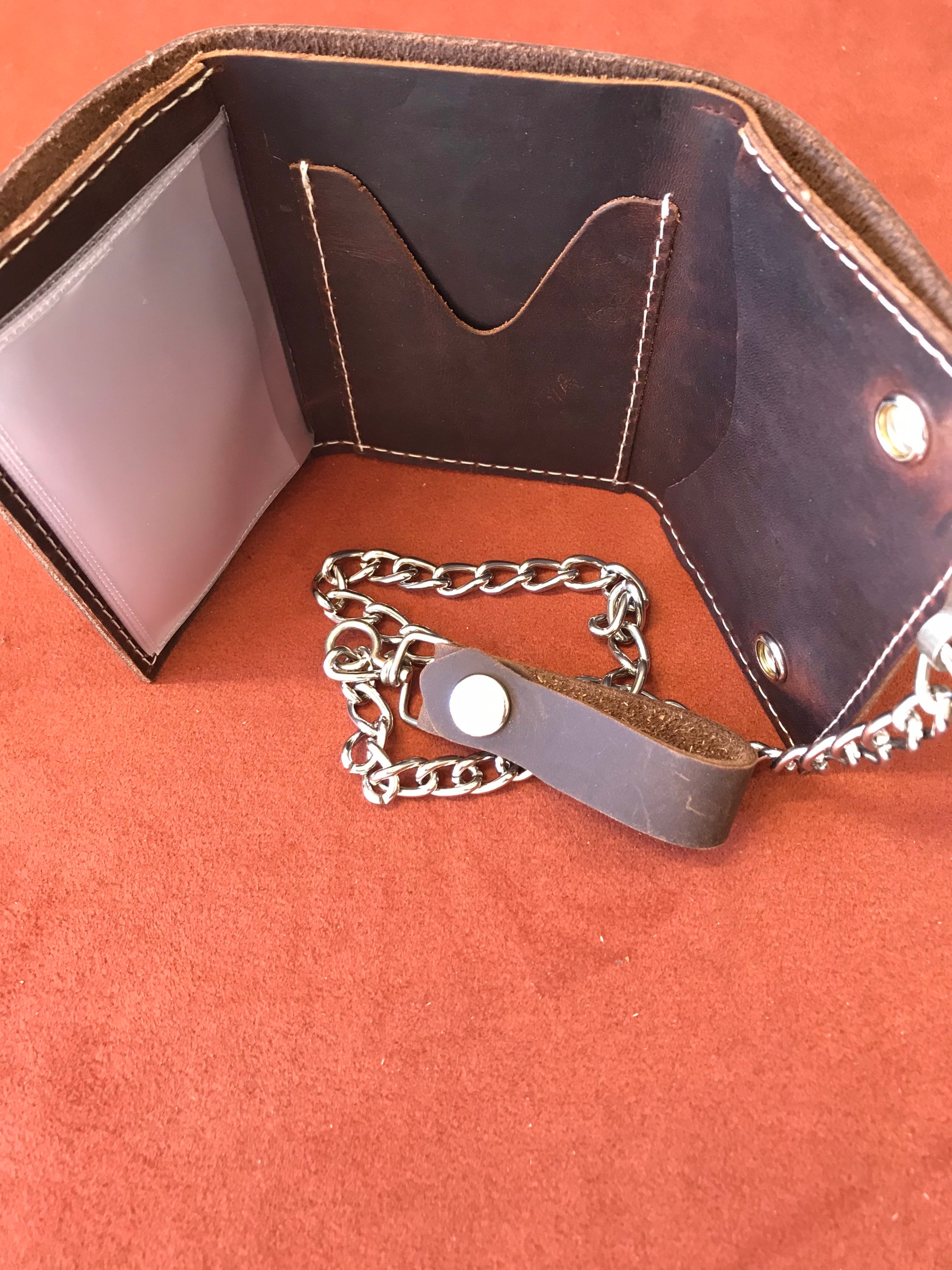 Chain Wallet Trifold Full Grain Leather Free - Etsy