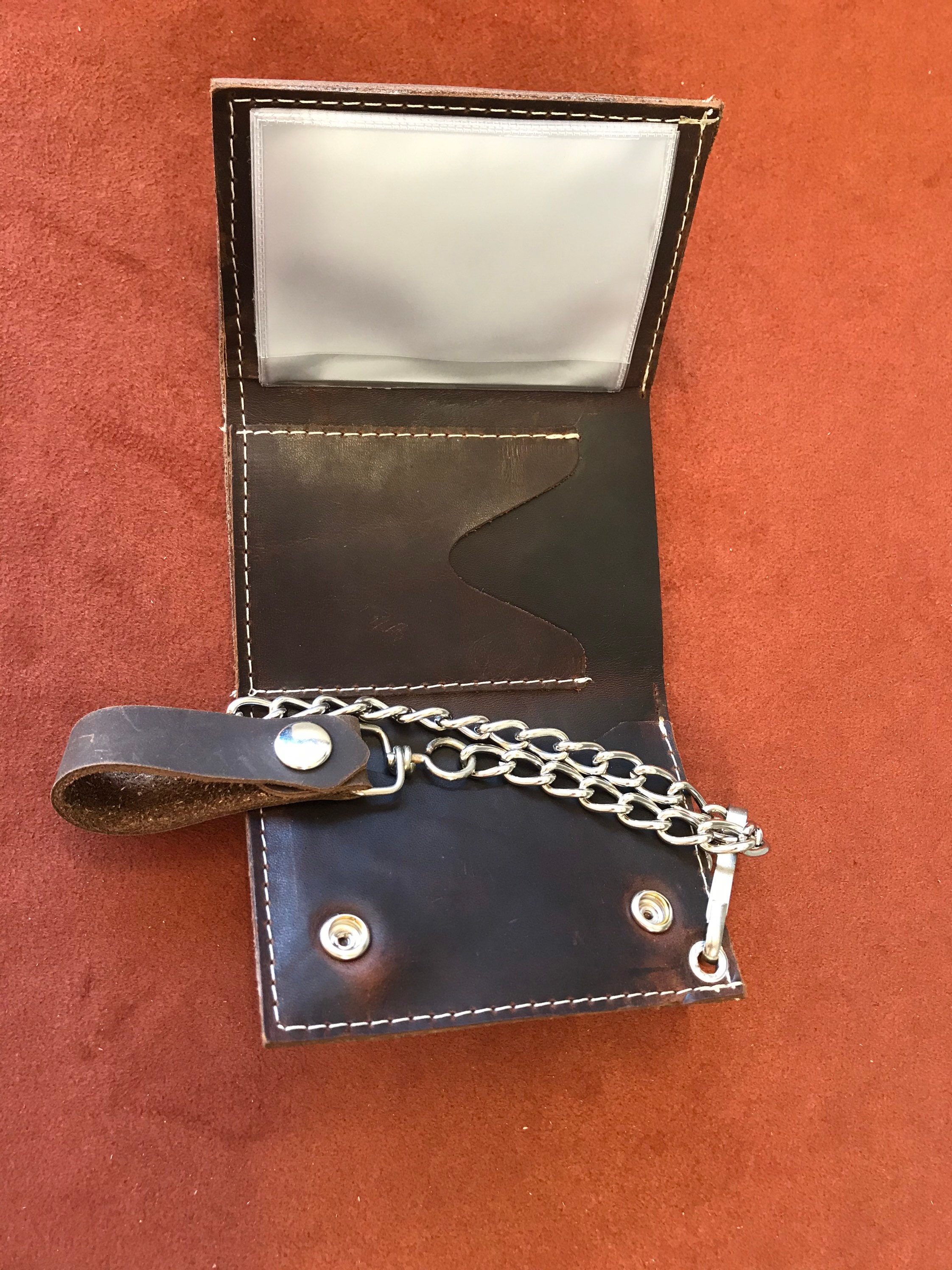 Chain Wallet Trifold Full Grain Leather Free - Etsy