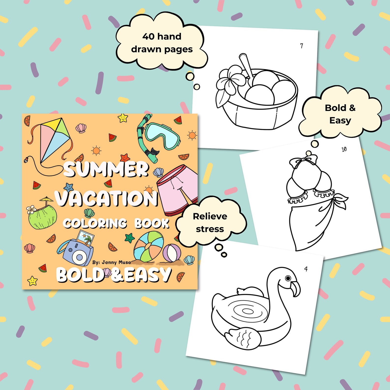 Summer Vacation Coloring Book, Printable Kids and Adult Coloring Pages ...