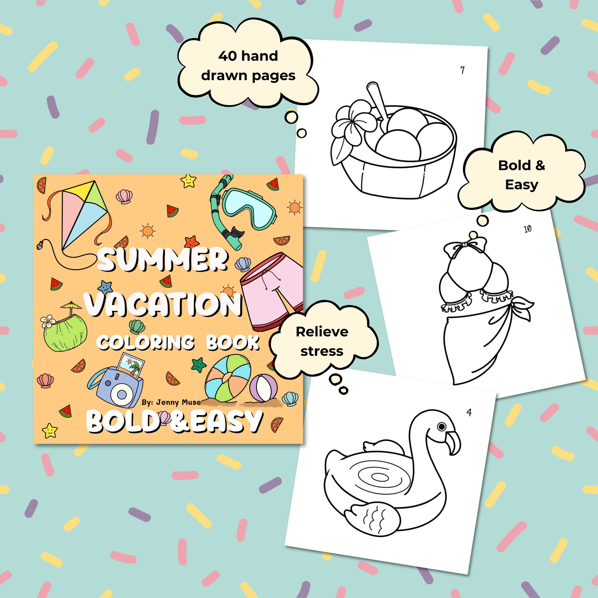 Summer Vacation Coloring Book, Printable Kids and Adult Coloring Pages ...