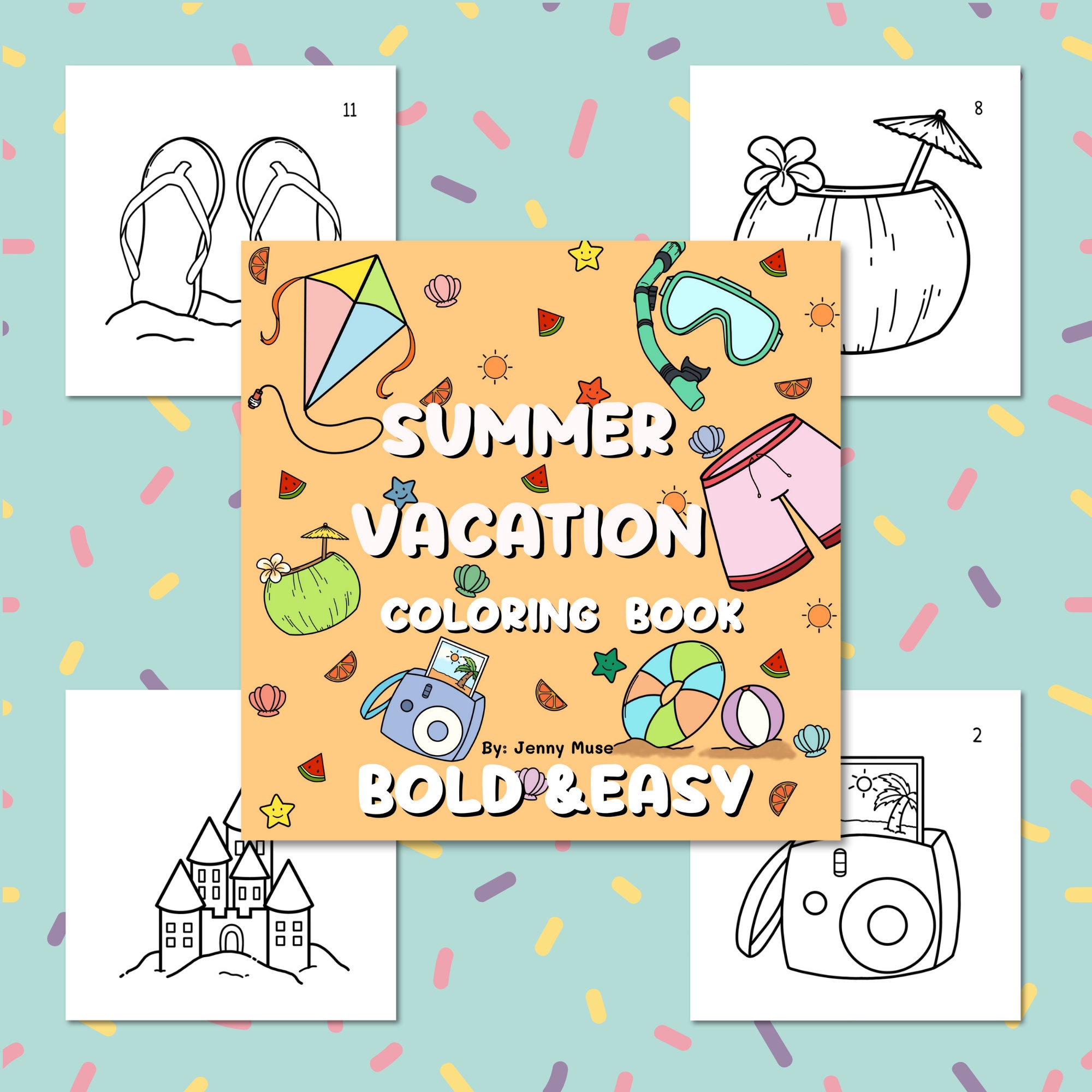 Summer Vacation Coloring Book, Printable Kids and Adult Coloring Pages ...