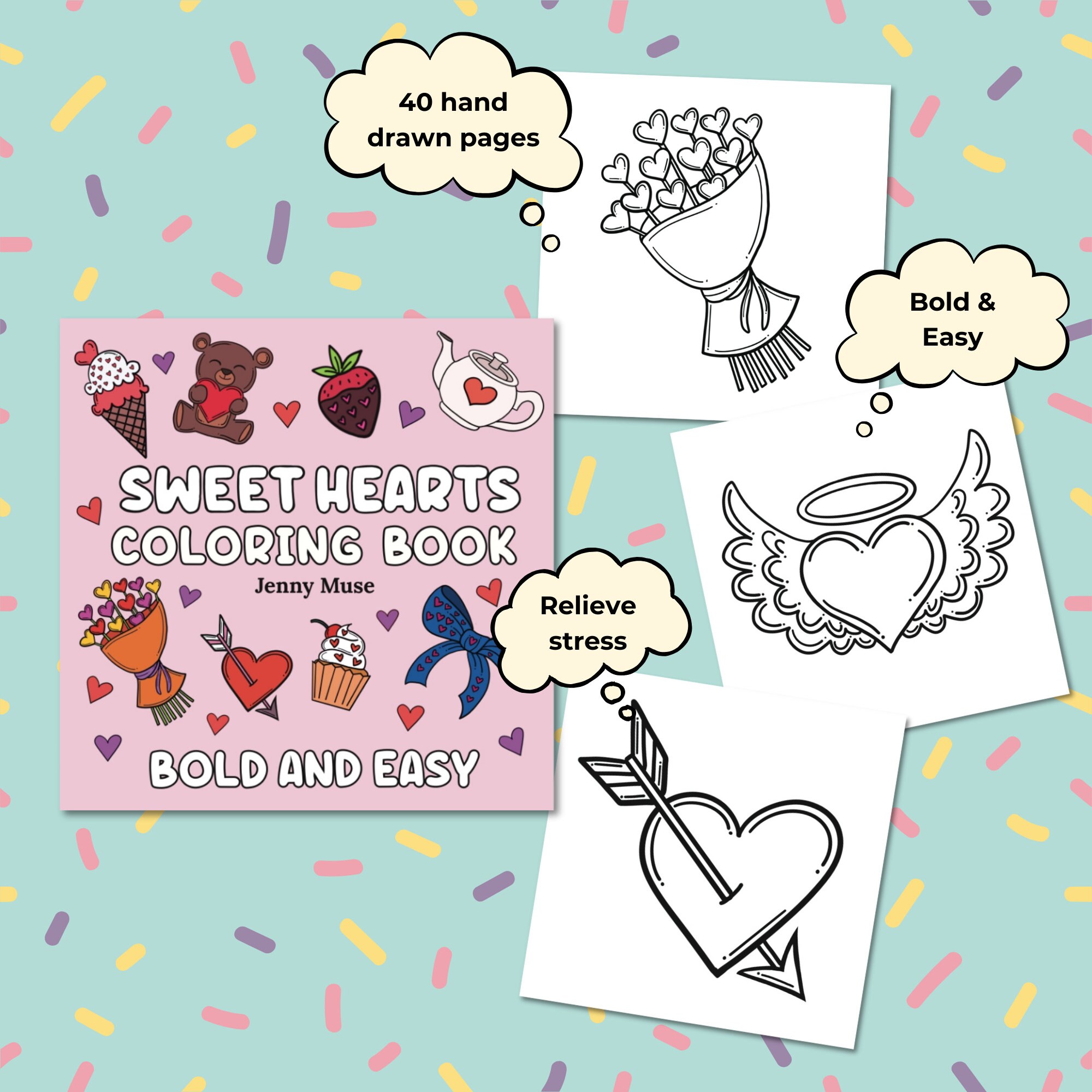 Sweethearts Coloring Book, Kids and Adult Coloring Pages, Love Themed ...
