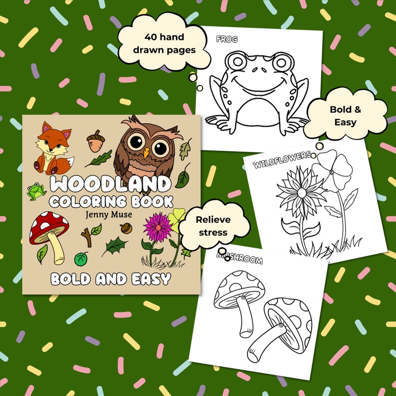 Woodland Coloring Book, Printable Kids and Adult Coloring Pages, Forest ...