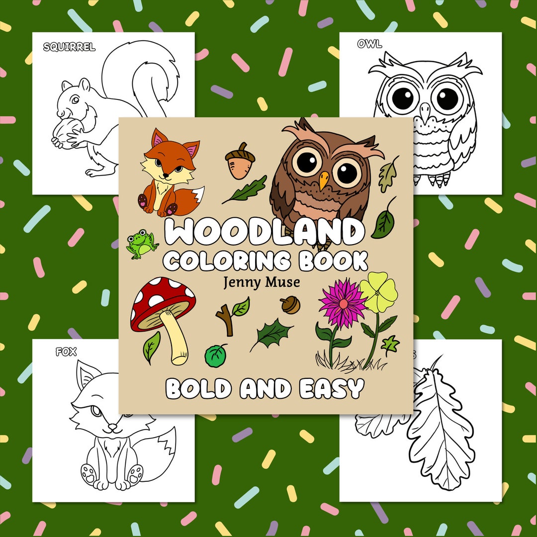 Woodland Coloring Book, Kids and Adult Coloring Pages, Forest Animal ...