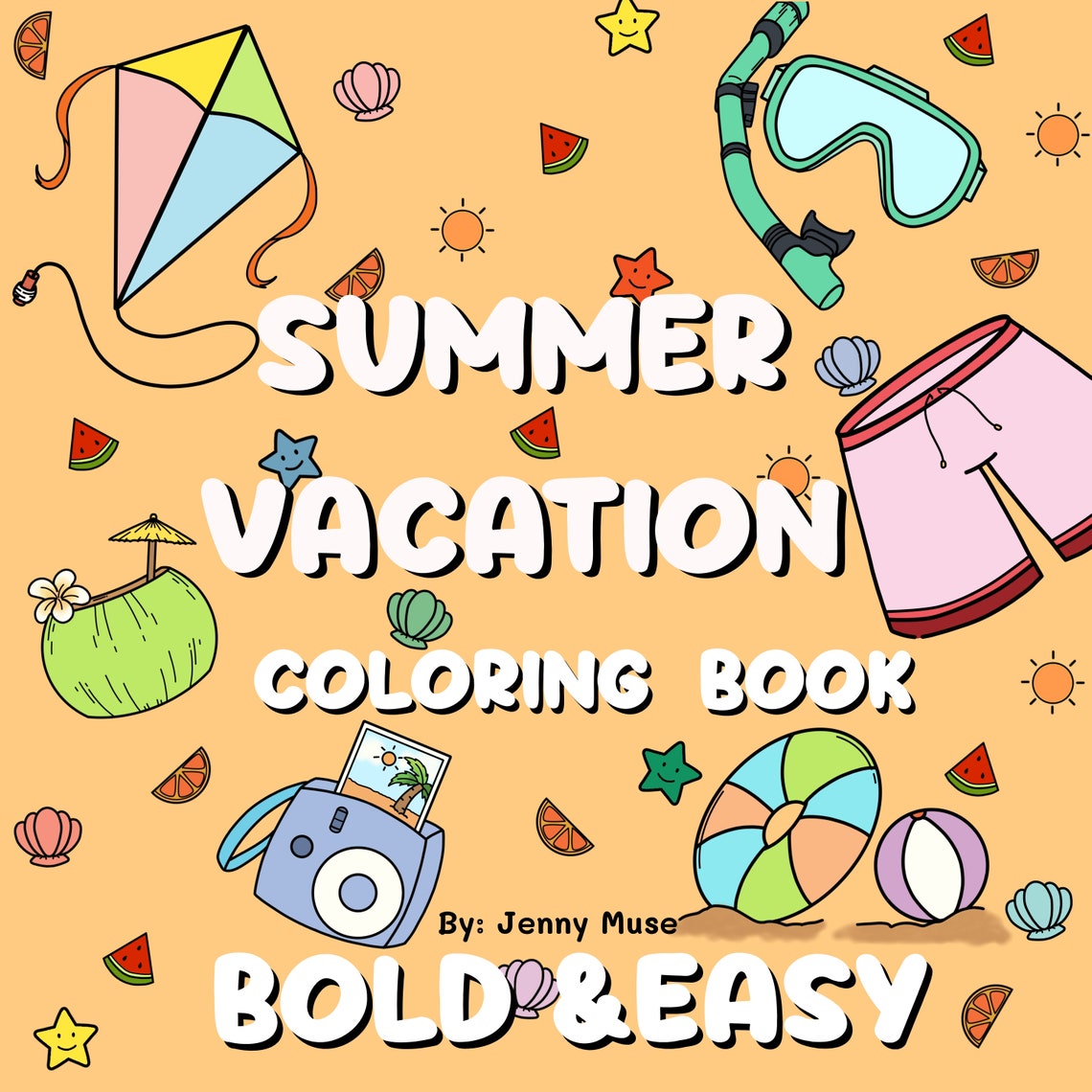 Summer Vacation Coloring Book, Printable Kids and Adult Coloring Pages ...
