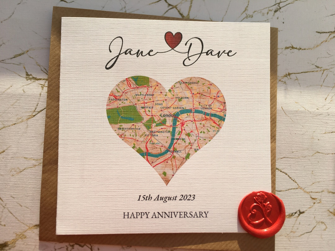 Personalized Map Anniversary Card, First Anniversary Gift - Etsy UK