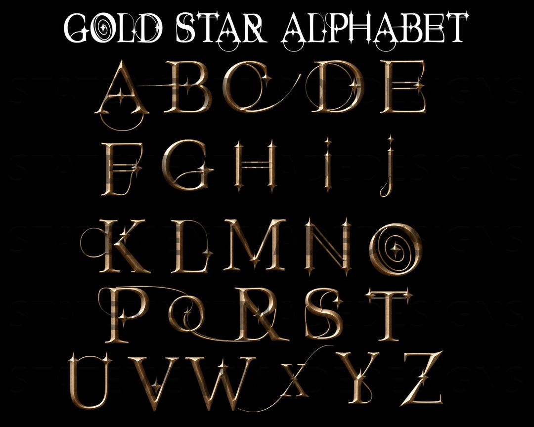 Gold Star Alphabet Clipart, Alphabet Text Clip Art, Digital Letters - Etsy