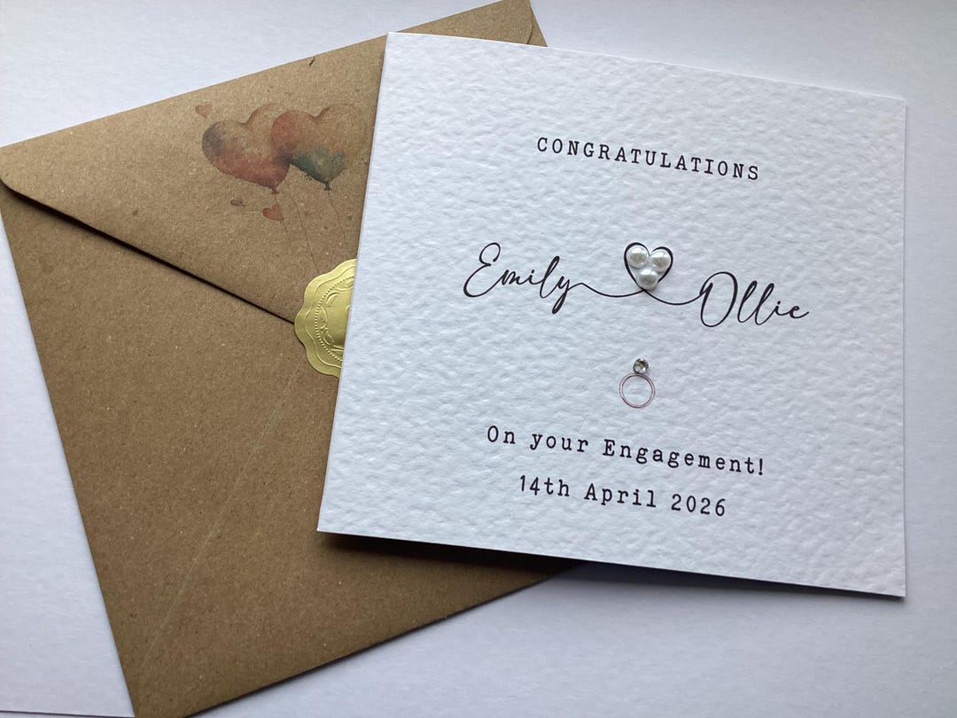 Personalised Engagement Card, Glitter Heart, Congratulations, Kraft ...