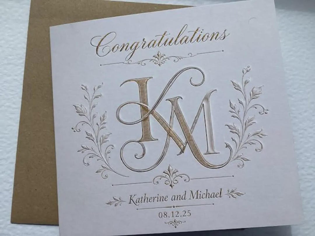 Personalised Floral Wedding Initial Card, Luxury Cardstock, Custom ...