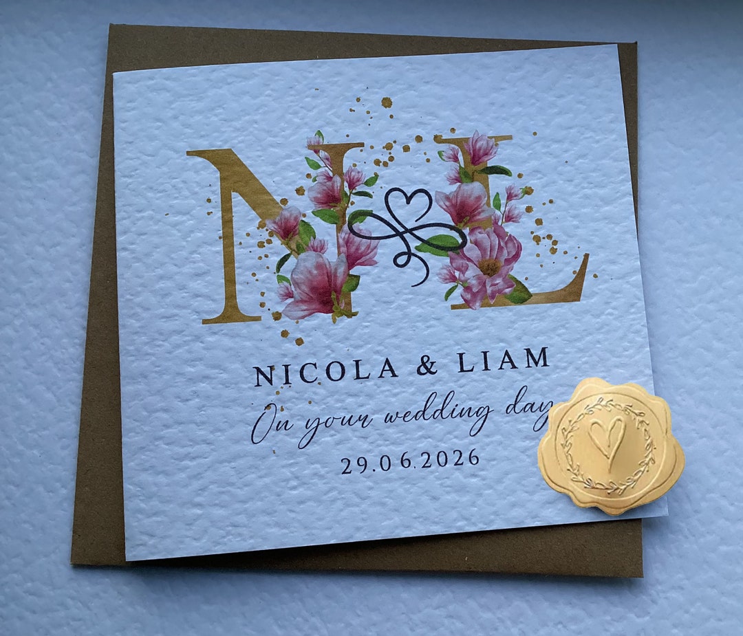 Personalised Wedding Initial Card | Wedding Watercolour Card - Etsy UK