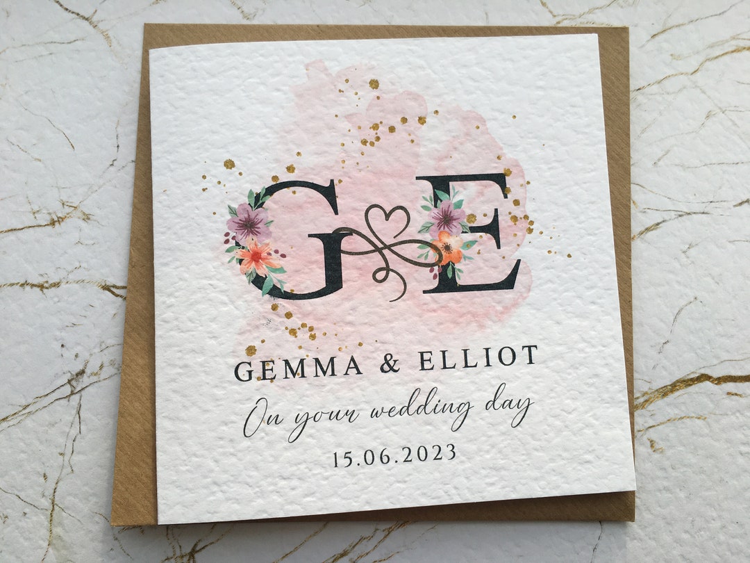 Personalised Floral Wedding Initial Card, Luxury Cardstock, Custom ...