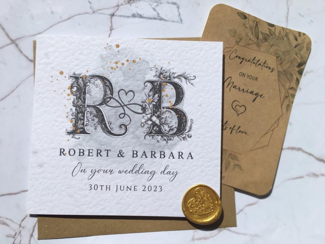 Personalised Wedding Initial Card Wedding Watercolour Card - Etsy UK
