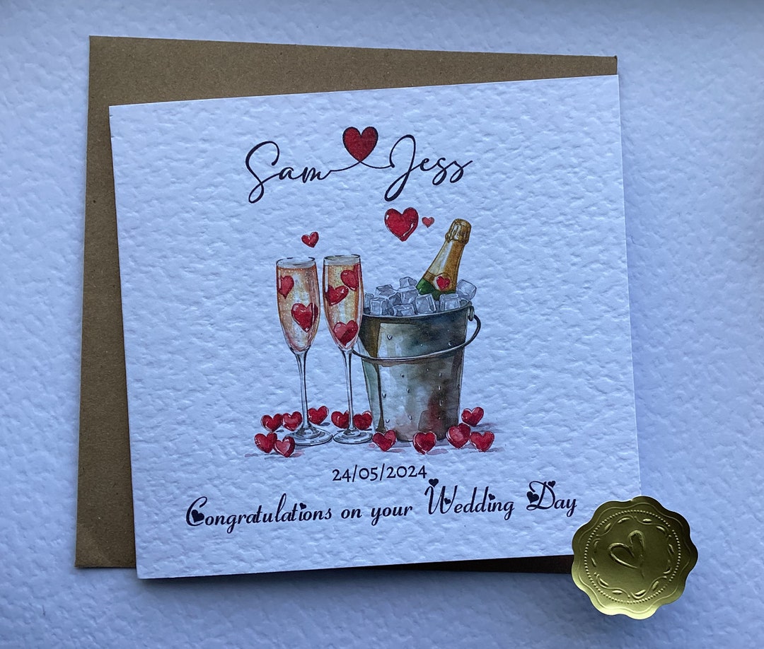 Personalised Wedding Initial Card | Wedding Champagne Watercolour Card ...