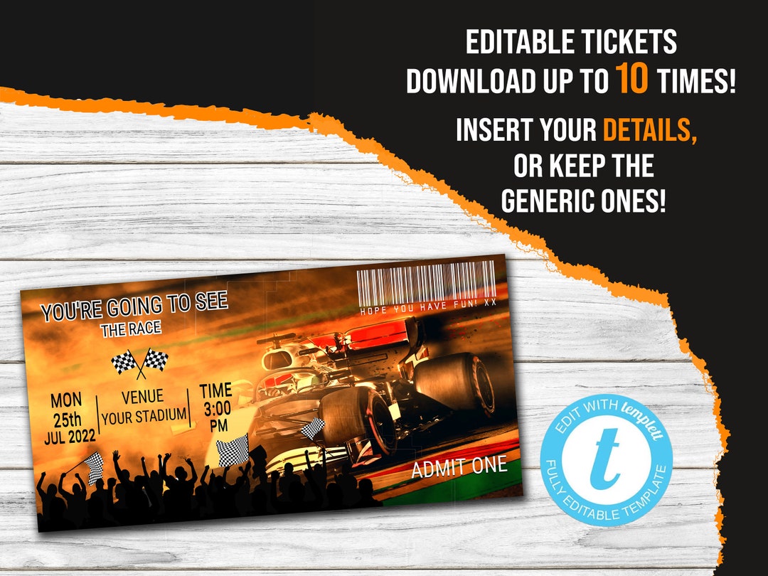 Personalised DIGITAL Event Car Racing Sport Ticket | Surprise Ticket ...