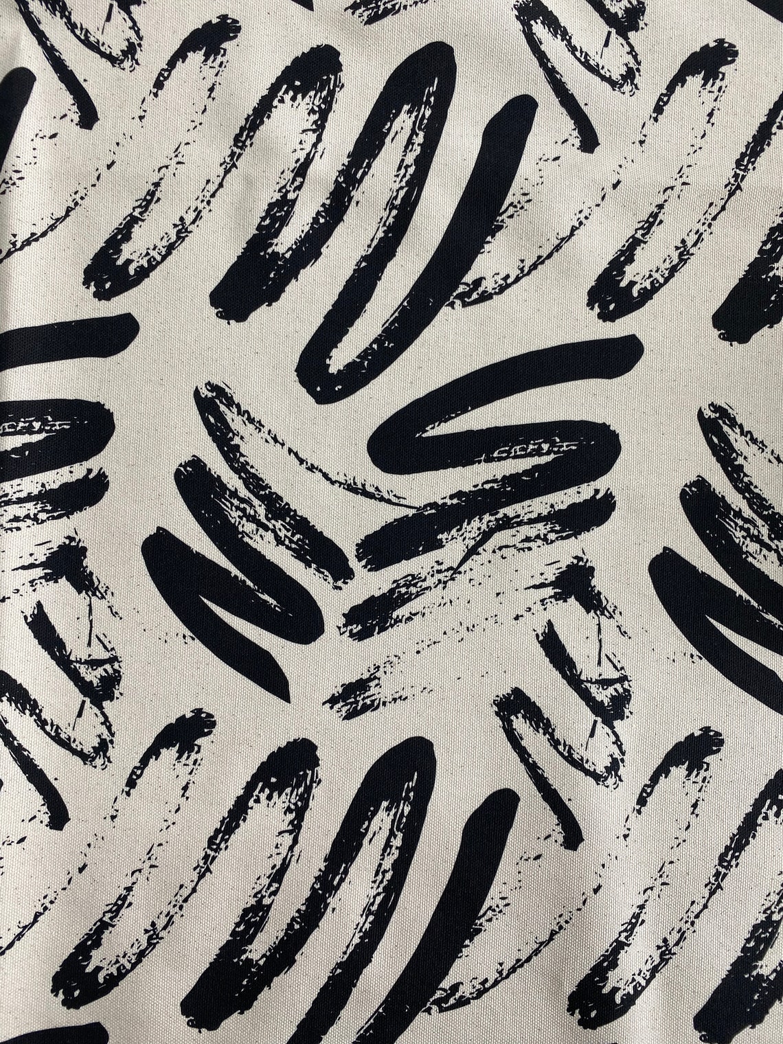 Organic Cotton Fabric Abstract Black Brush Lines Fabric Organic Cotton ...