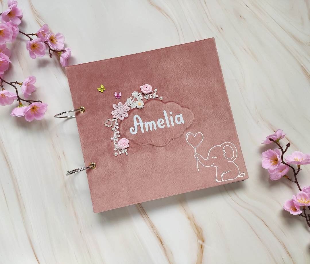 Velvet Photo Album, Custom Baby Memory Book, Personalized Baby Girl ...