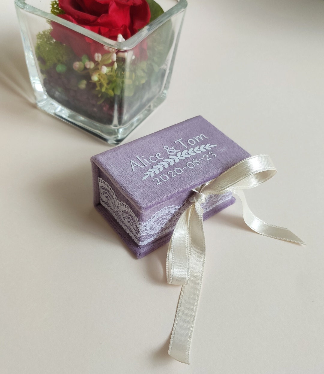 Personalized Ring Bearer Box for Ceremony, Velvet Ring Box for Wedding ...