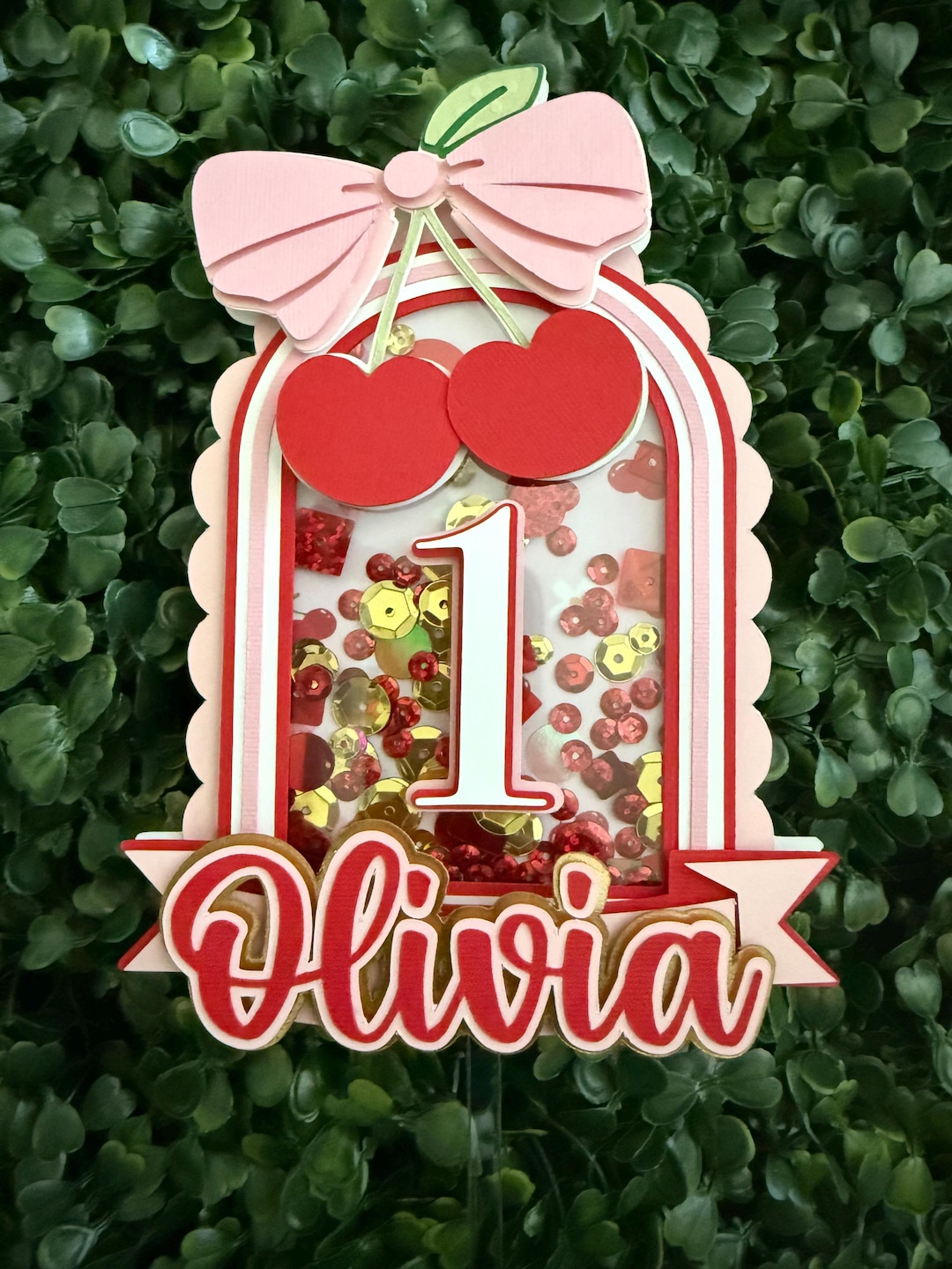 Cherry Shaker Cake Topper: Bow Birthday Party Decoration - Etsy