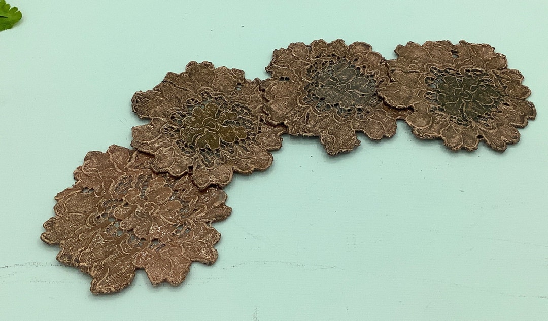 Set of 4 Coasters Copper Plated Lace - Etsy