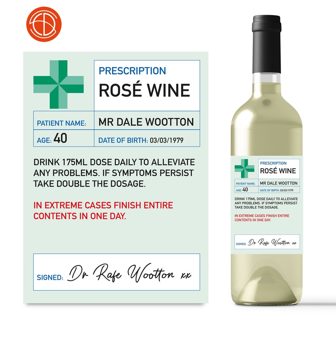 Personalized Prescription Wine Bottle Label: Funny Birthday Gift - Etsy