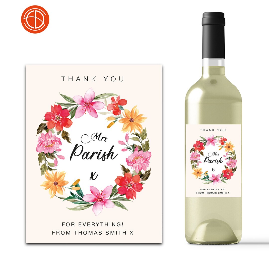 Personalised Thank You Teacher Wine Bottle Label/sticker Gift Him Her ...