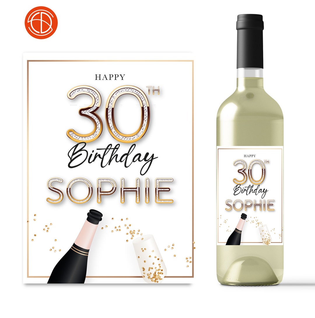 Personalised Glitzy Happy 30th Birthday Wine Bottle Label/sticker Gift ...