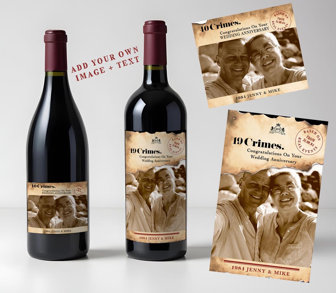 Customised Personalised Photo Wine Bottle Label Torn Style Birthday ...