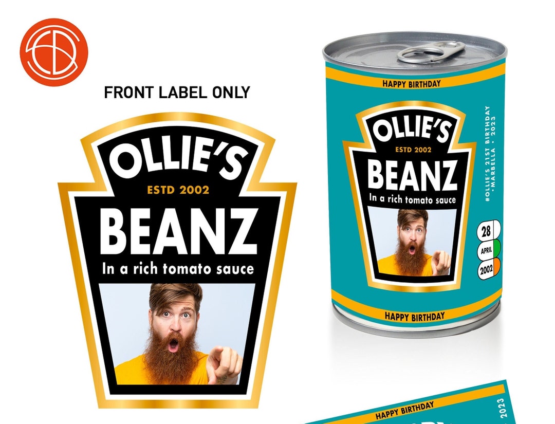 Personalised Baked Beans Photo Label/sticker Funny Birthday or ...