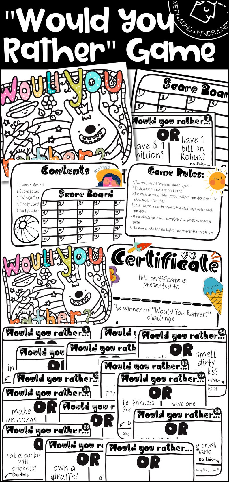 Would You Rather Games for Kids Would You Rather Game Kids Summer Game ...