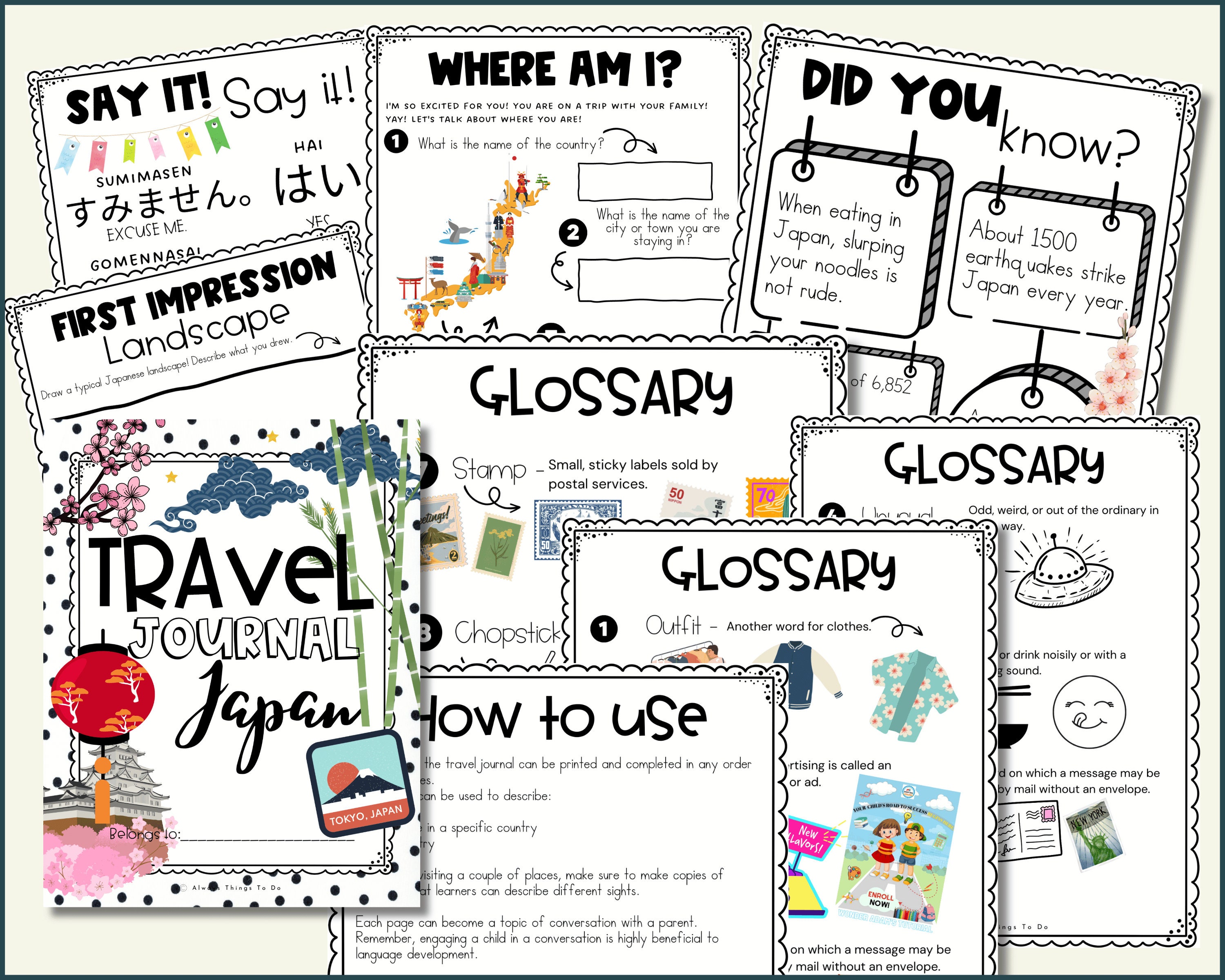 Travel Journal for Japan Travel Journal for Kids Printables Travel ...