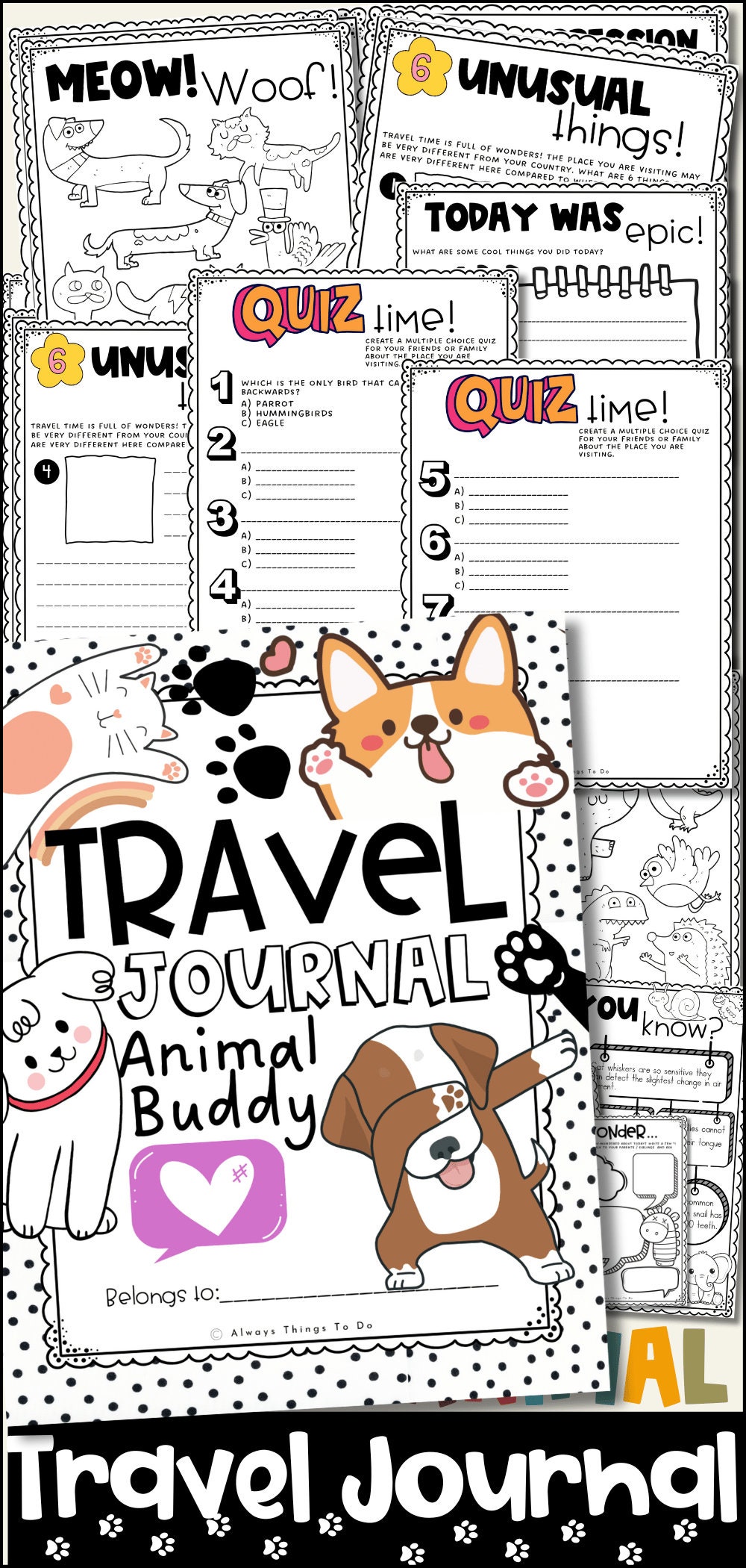 Kids Travel Journal Animal Travel Journal Animal for Kids Vacation Book ...