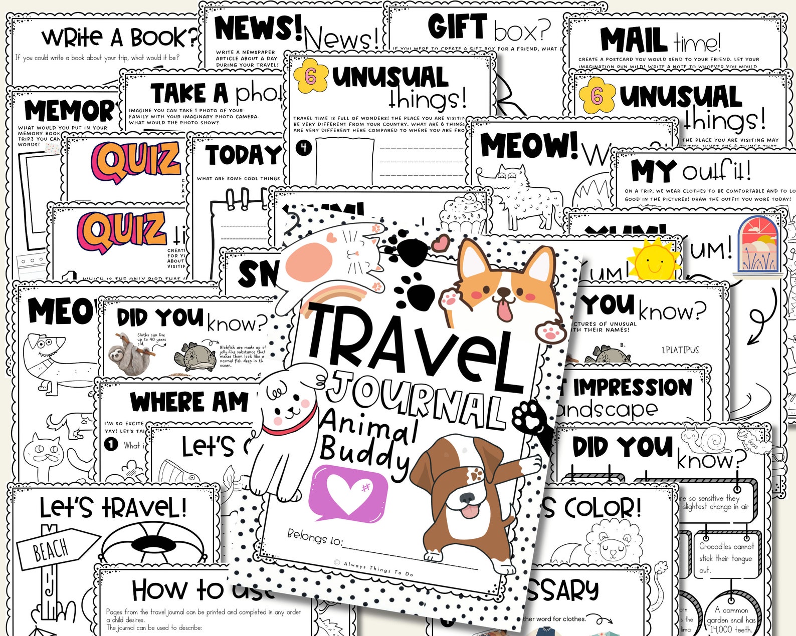 Kids Travel Journal Animal Travel Journal Animal for Kids Vacation Book ...