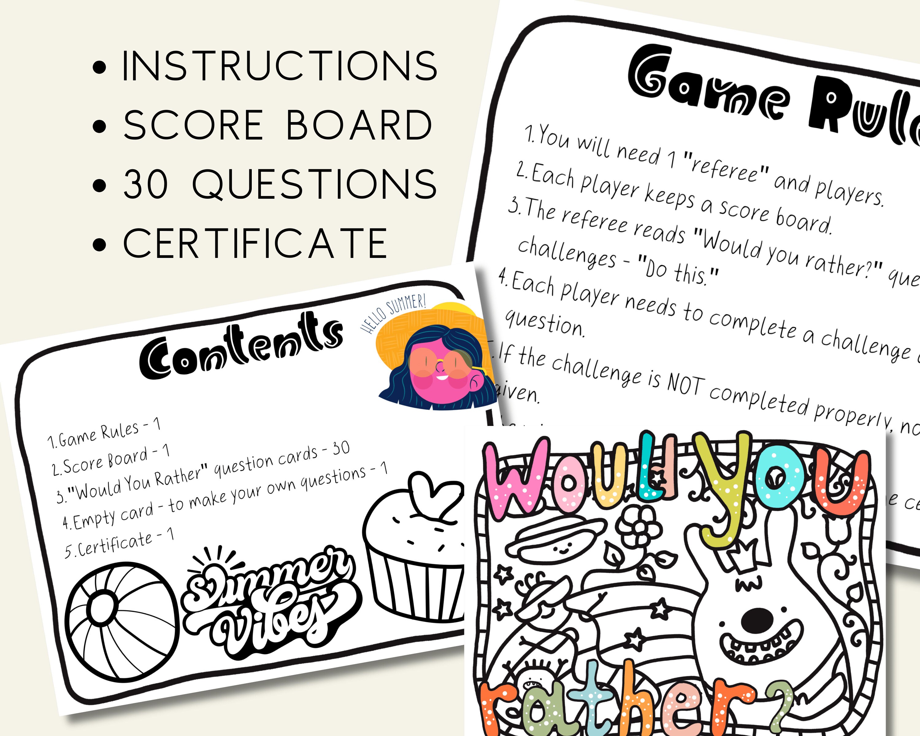 Would You Rather Games for Kids Would You Rather Game Kids Summer Game ...