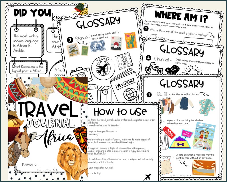 Travel Journal for Africa Travel Journal Kids Africa Travel Journal ...