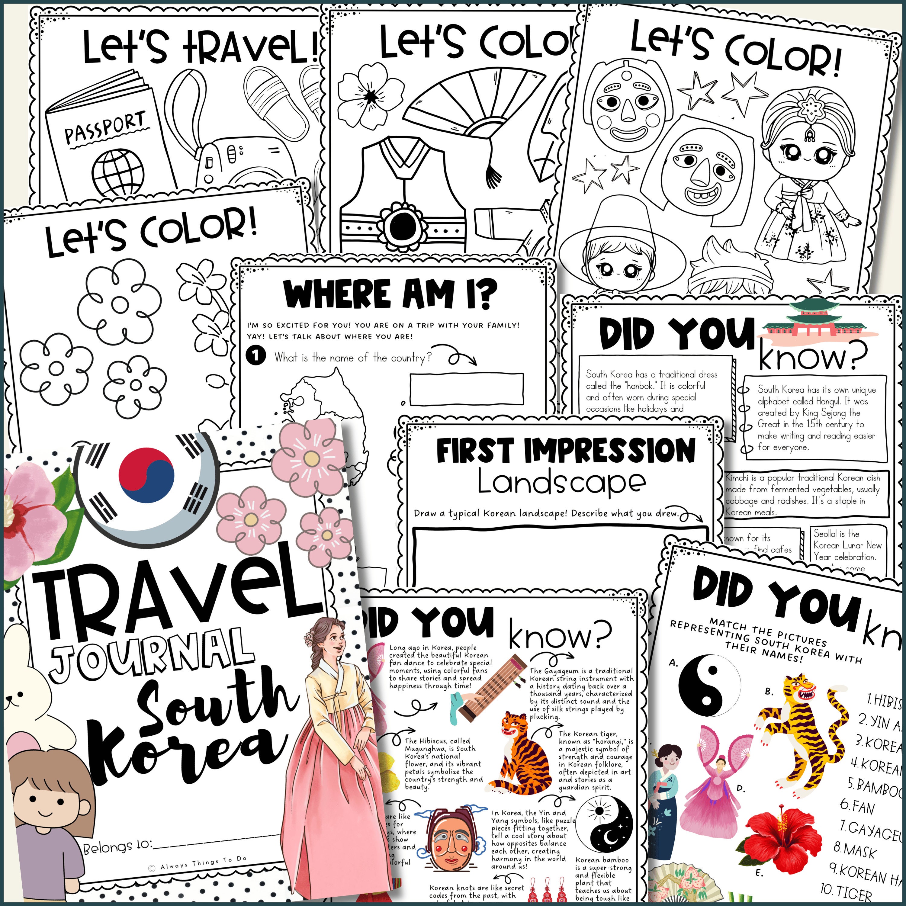 Kids Travel Journal South Korea Travel Journal Kids Printable Travel ...