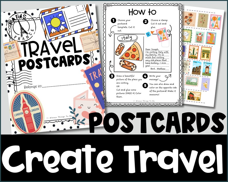 Travel Journal Postcards for Kids Travel Journal Printable Postcard ...