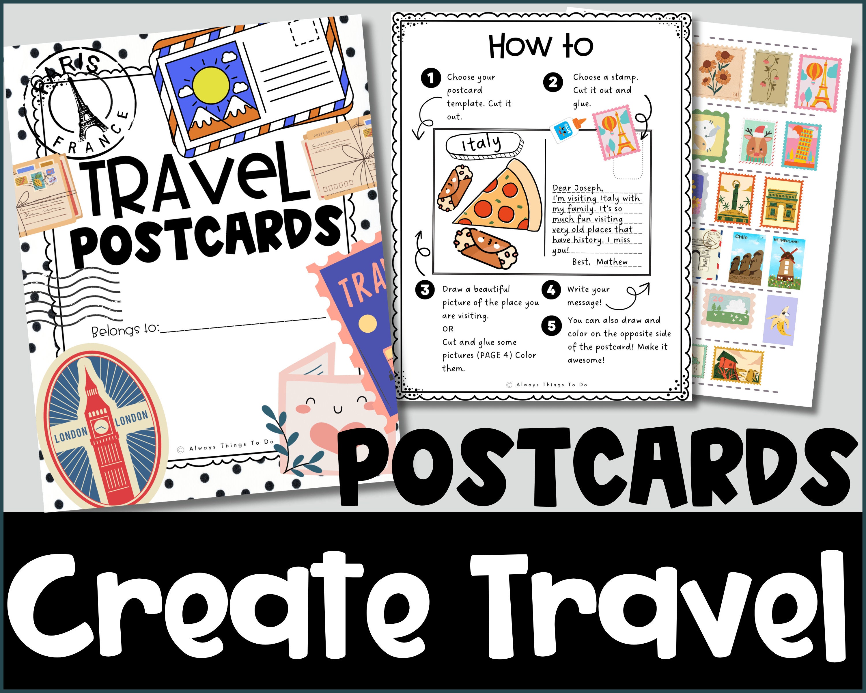 Travel Journal Postcards for Kids Travel Journal Printable Postcard ...